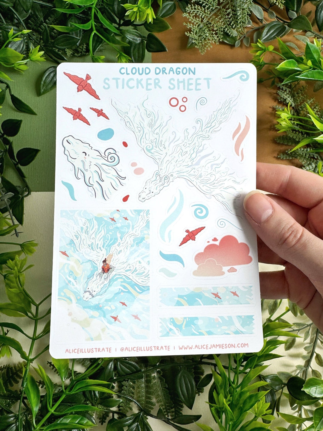 Cloud Dragon Sticker Sheet - Magical Fantasy Air Element Aesthetic ...
