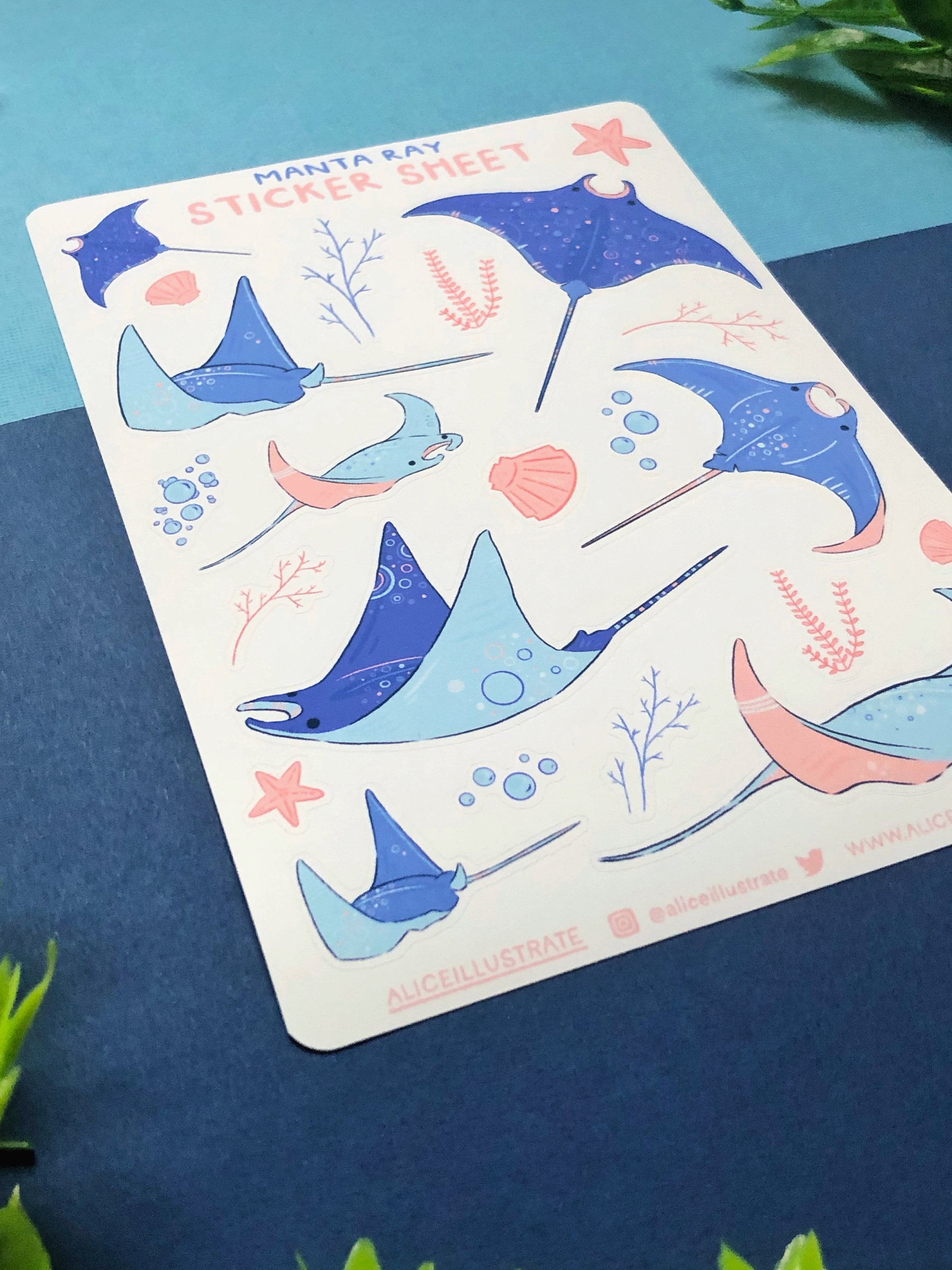 Manta Ray Sticker Sheet - Kawaii Animal Ocean Sea Stickers Illustration ...