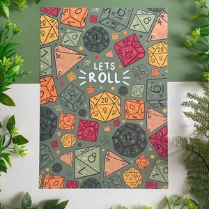 Dice Art Print - TTRPG Dnd Dungeons and Dragons Pattern Illustration ...