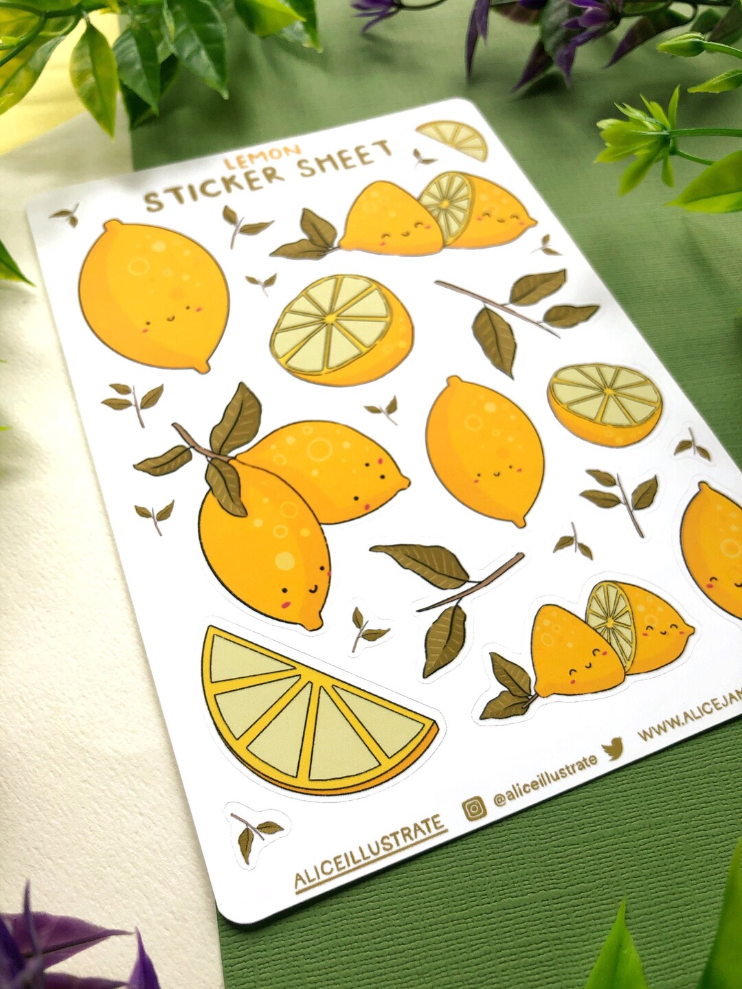 Hoja de pegatinas de limón - Ilustración de pegatinas de frutas felices ...