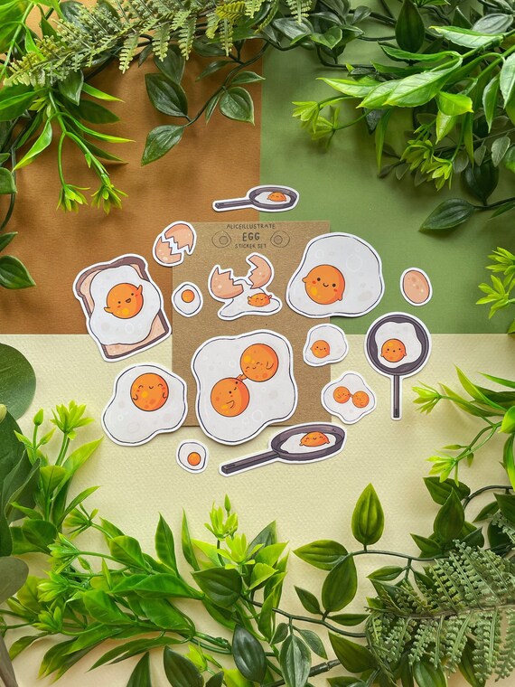 Fried Egg Sticker Pack Happy Kawaii Food Die Cut Stickers - Etsy