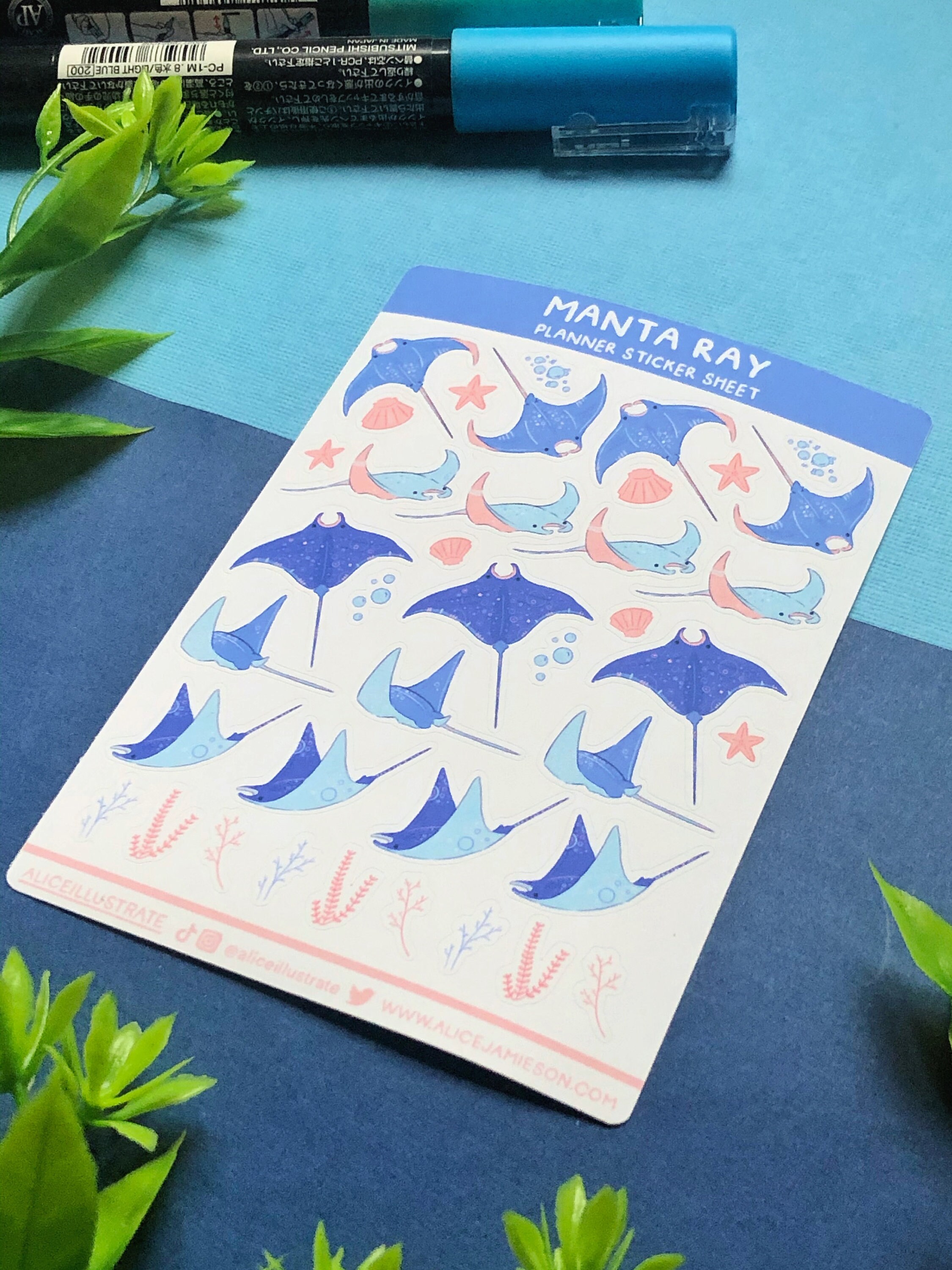 Bujo Scrapbook Matte Manta Ray Sticker Sheet Kawaii Animal Ocean Sea ...
