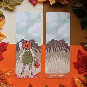 Halloween Pumpkin Bookmark - Spooky Cute Autumn Aesthetic Illustration ...