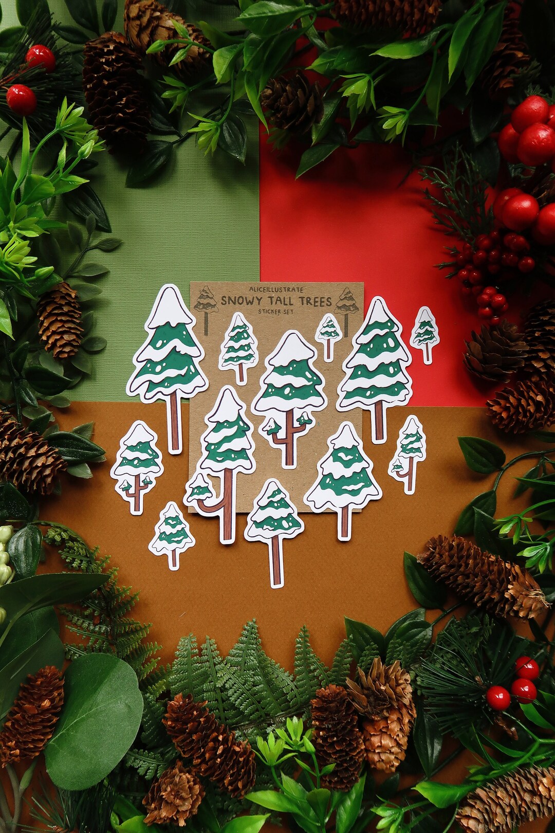 Snowy Tall Tree Sticker Pack - Christmas Nature Woodland Winter Die Cut ...