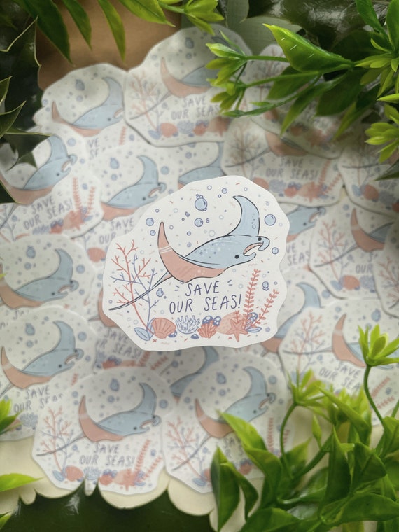 Manta Ray Sticker Save Our Seas Weatherproof Eco Paper Sticker | Etsy