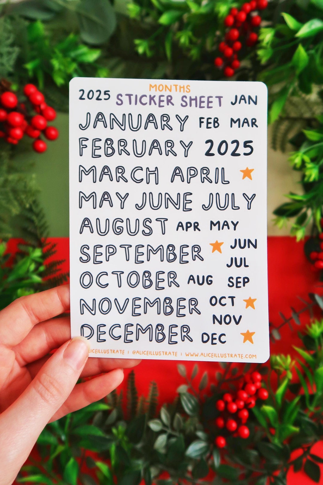 Months Sticker Sheet 2025 Months Lettering Functional Yearly Set up ...