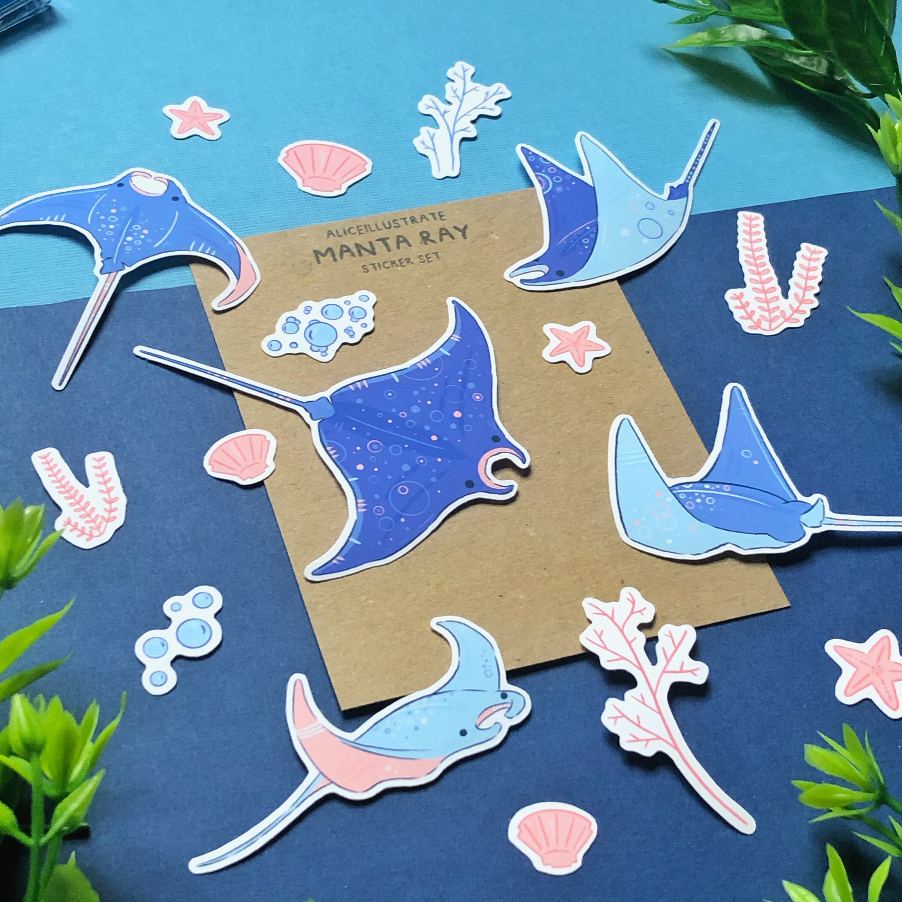 Bujo Scrapbook Matte Manta Ray Sticker Sheet Kawaii Animal Ocean Sea ...