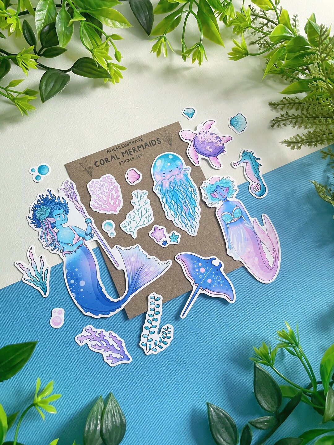 Mermaid Sticker Pack Coral Fantasy Art Die Cut Kawaii Gift Magical ...