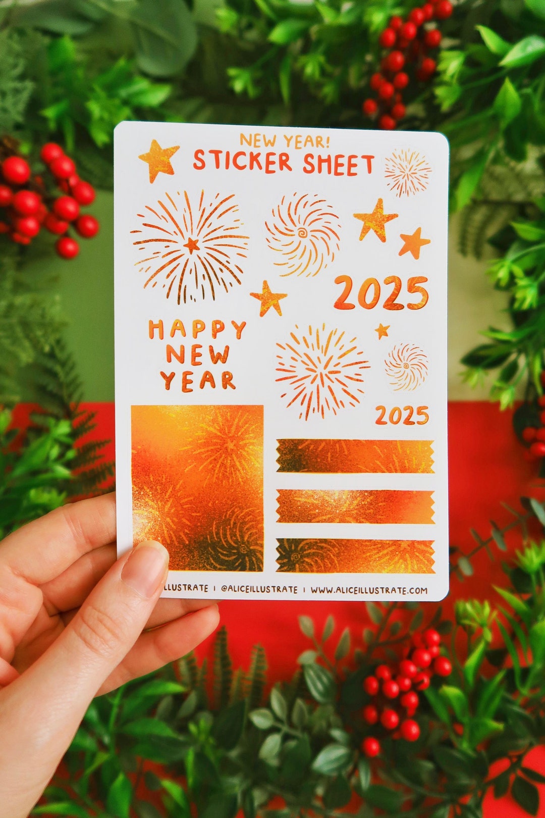 New Year Sticker Sheet - 2025 Celebration Fireworks Seasonal Gift ...