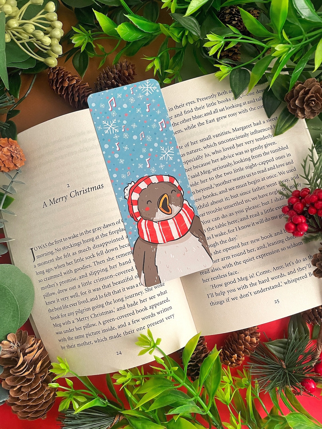 Christmas Bookmark - Holiday Penguin Winter Snow Aesthetic Illustration ...