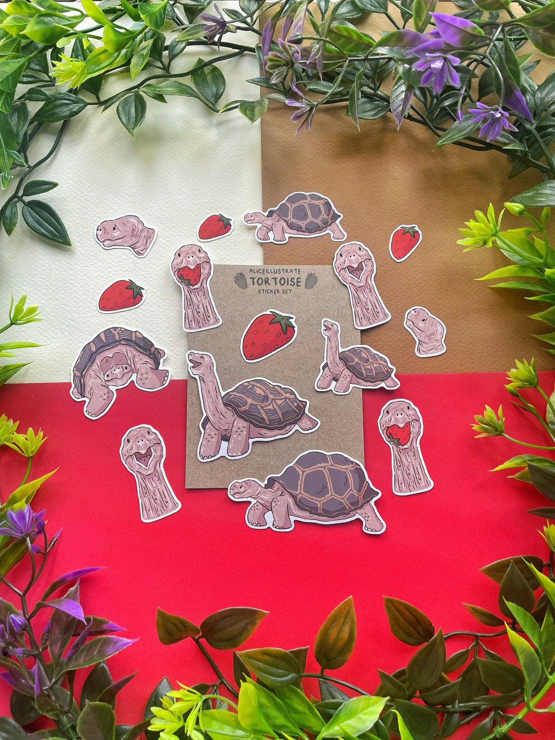 Tortoise Sticker Pack Kawaii Animal Strawberry Stickers Illustration ...