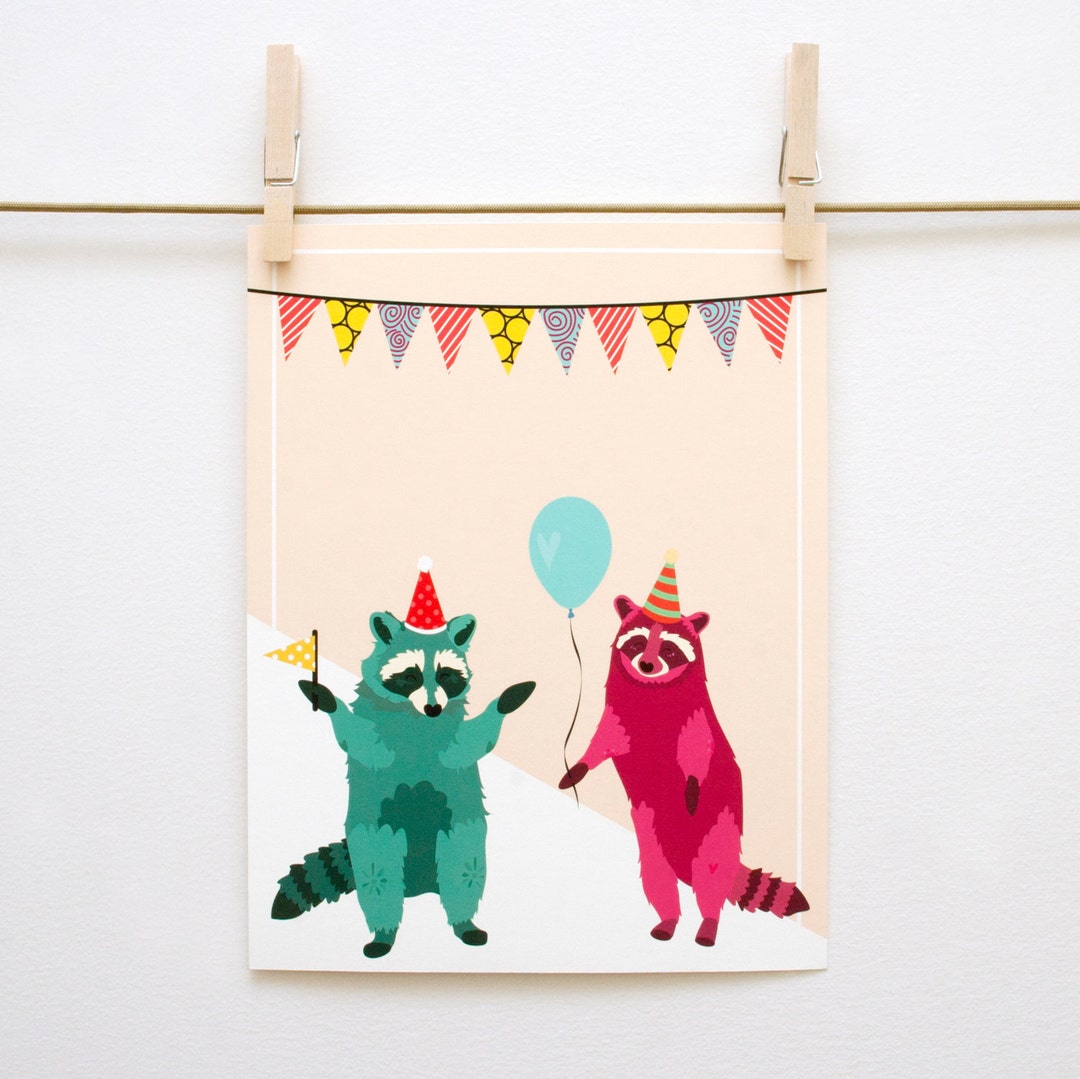 Party Raccoons 8x10 Print // Handmade, Festive, Cute - Etsy