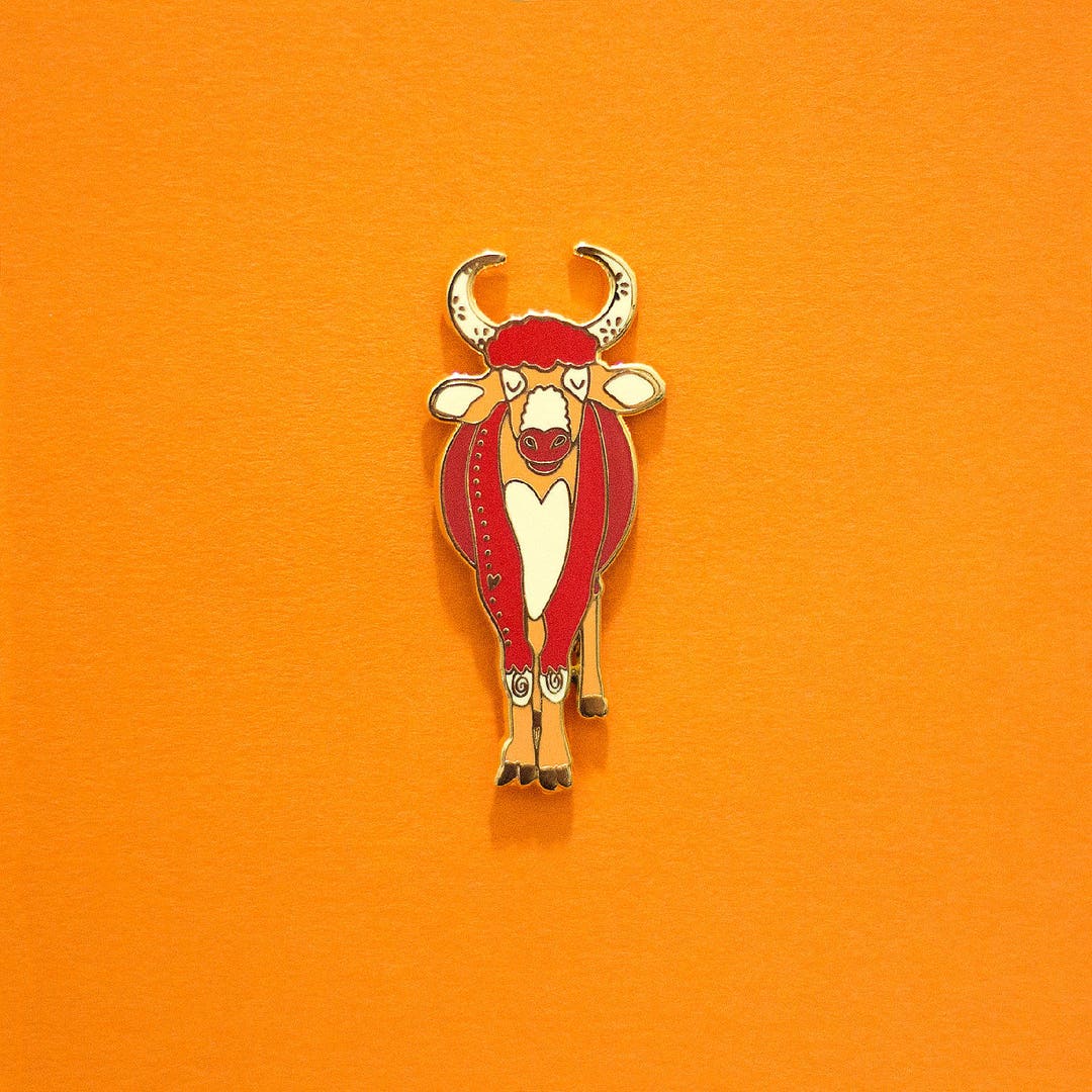 Cow / Ox Chinese Zodiac Pin With Rubber Clasp // Hard Enamel, Cloisonne ...