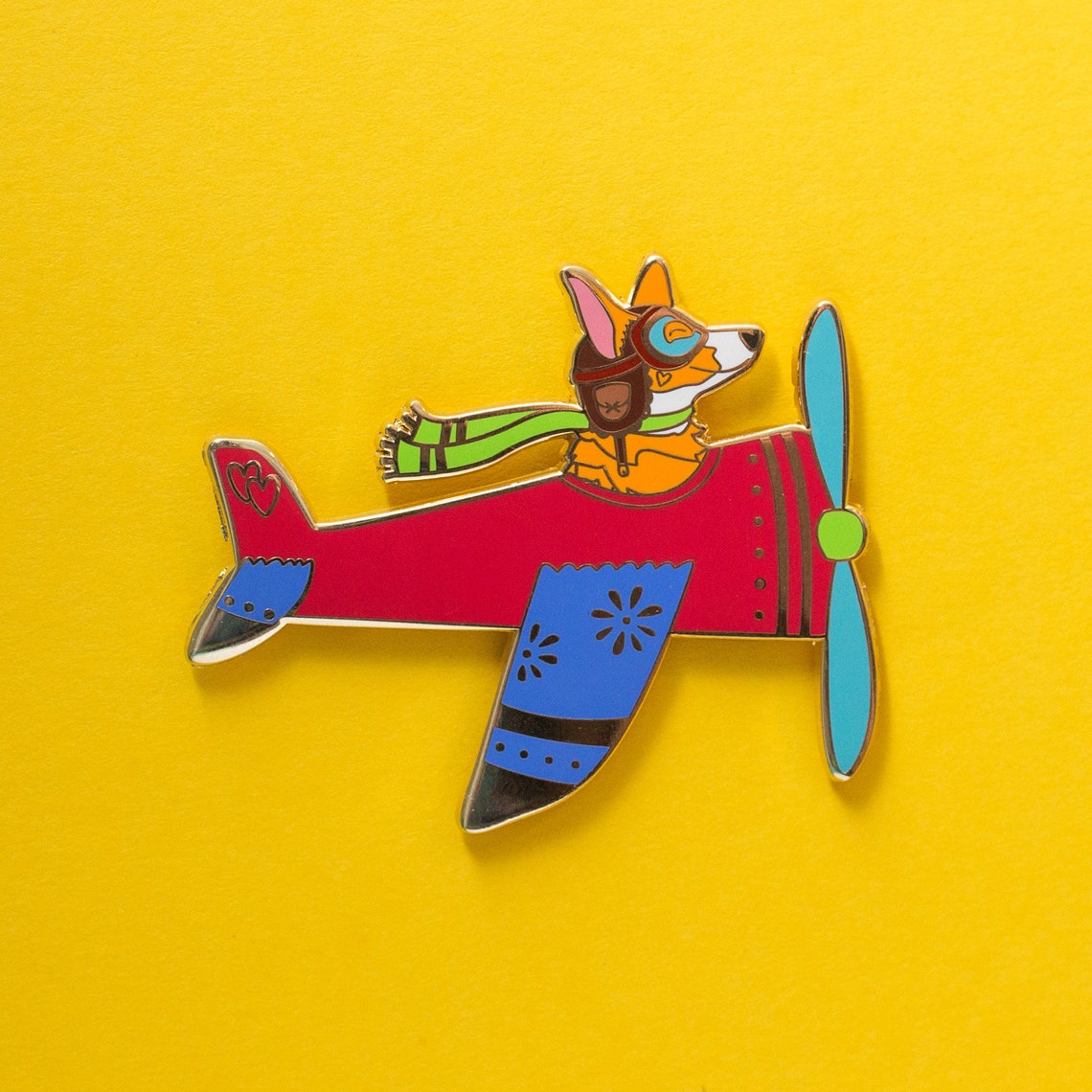 Airplane Pilot Corgi Dog in Red Enamel Pin With Rubber Clasp | Etsy