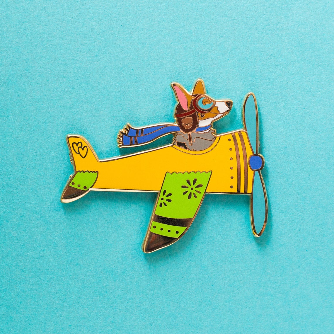Airplane Pilot Corgi Dog Merle in Yellow Enamel Pin With - Etsy