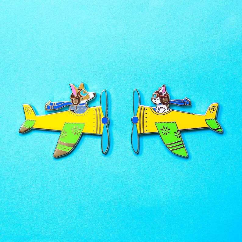 Airplane Pilots Corgi Dog Blue Merle and White Cat in Yellow - Etsy