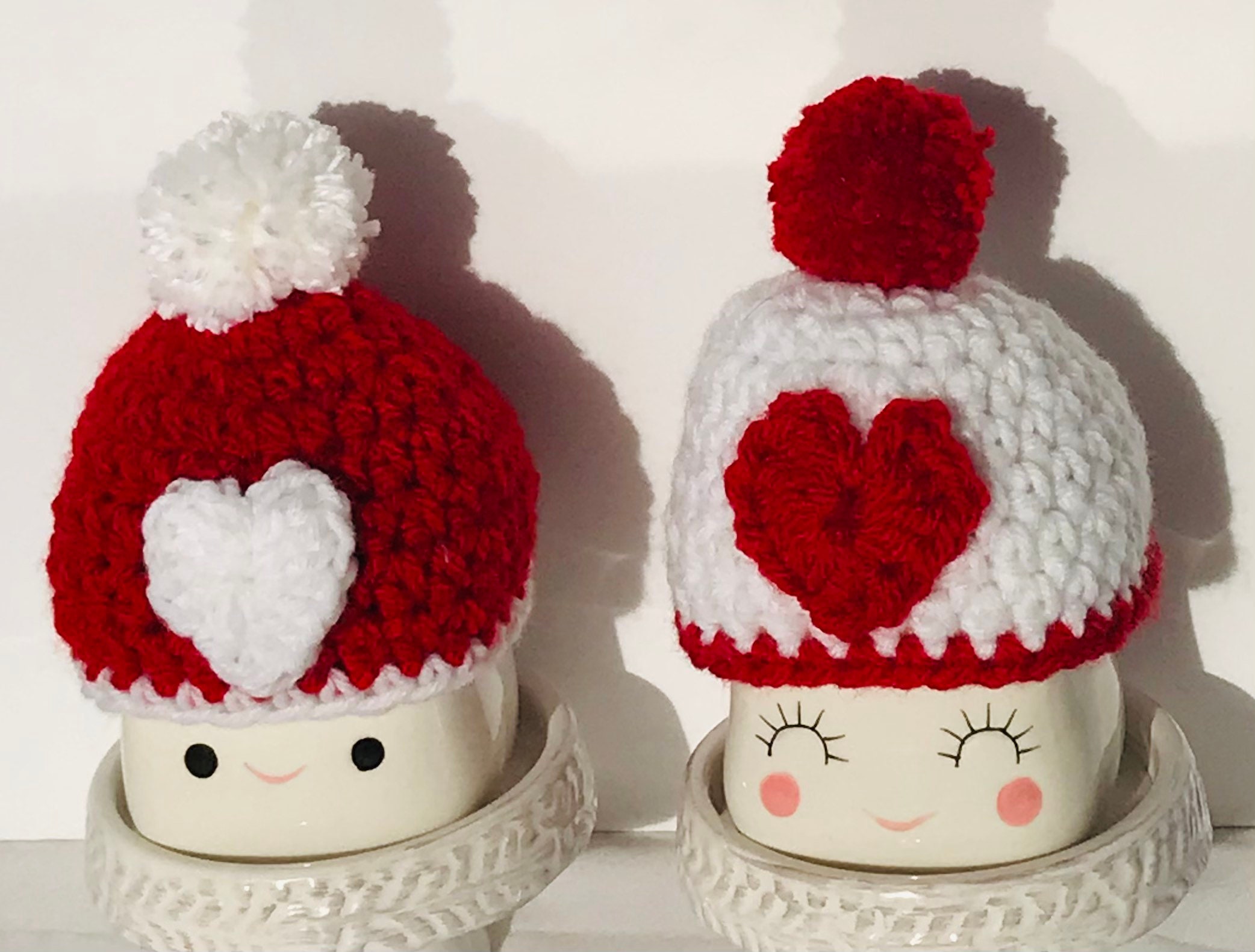 Valentines Marshmallow Mug Hats / Red and White Mug Hat Set / | Etsy