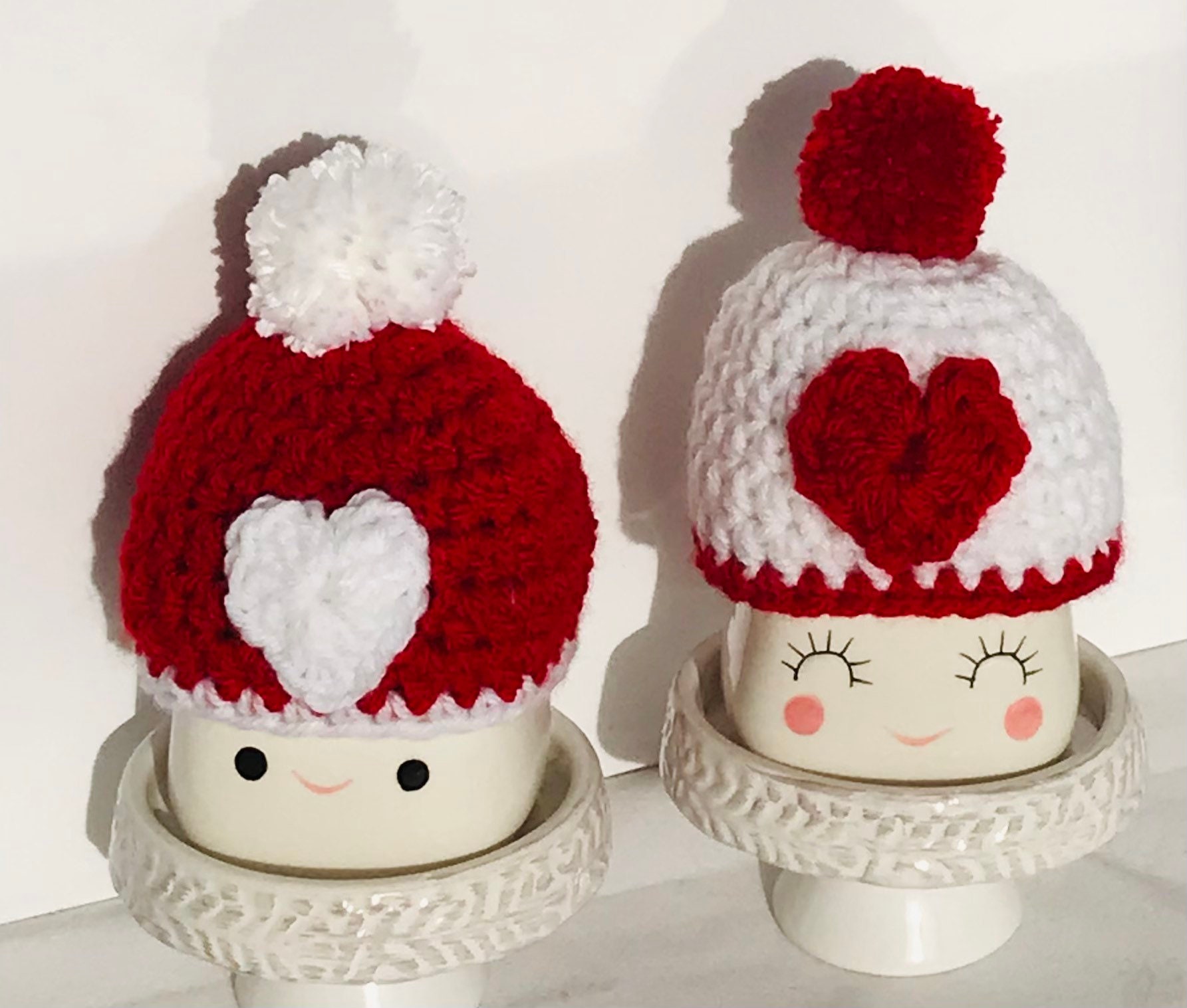 Valentines Marshmallow Mug Hats / Red and White Mug Hat Set / | Etsy