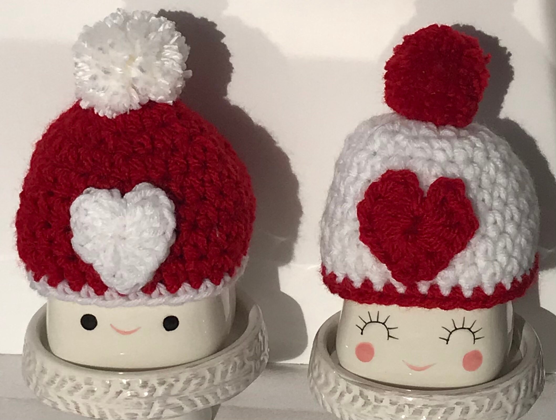 Valentines Marshmallow Mug Hats / Red and White Mug Hat Set / | Etsy
