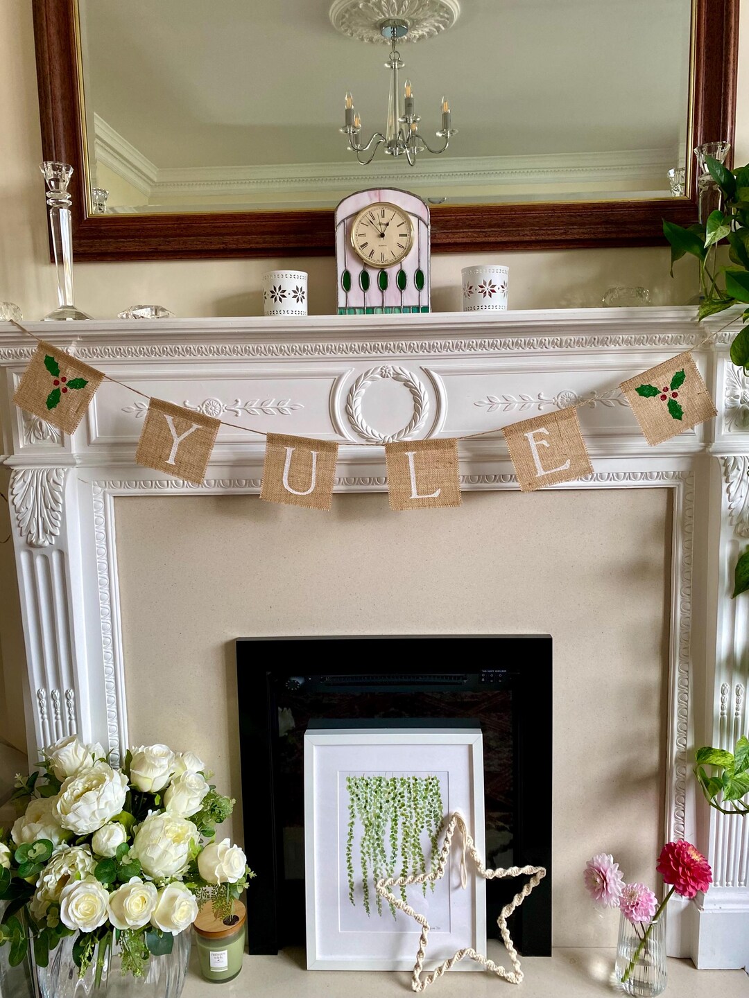 YULE Burlap Banner. Yule Pagan Garland. Yule and Holly Banner ...
