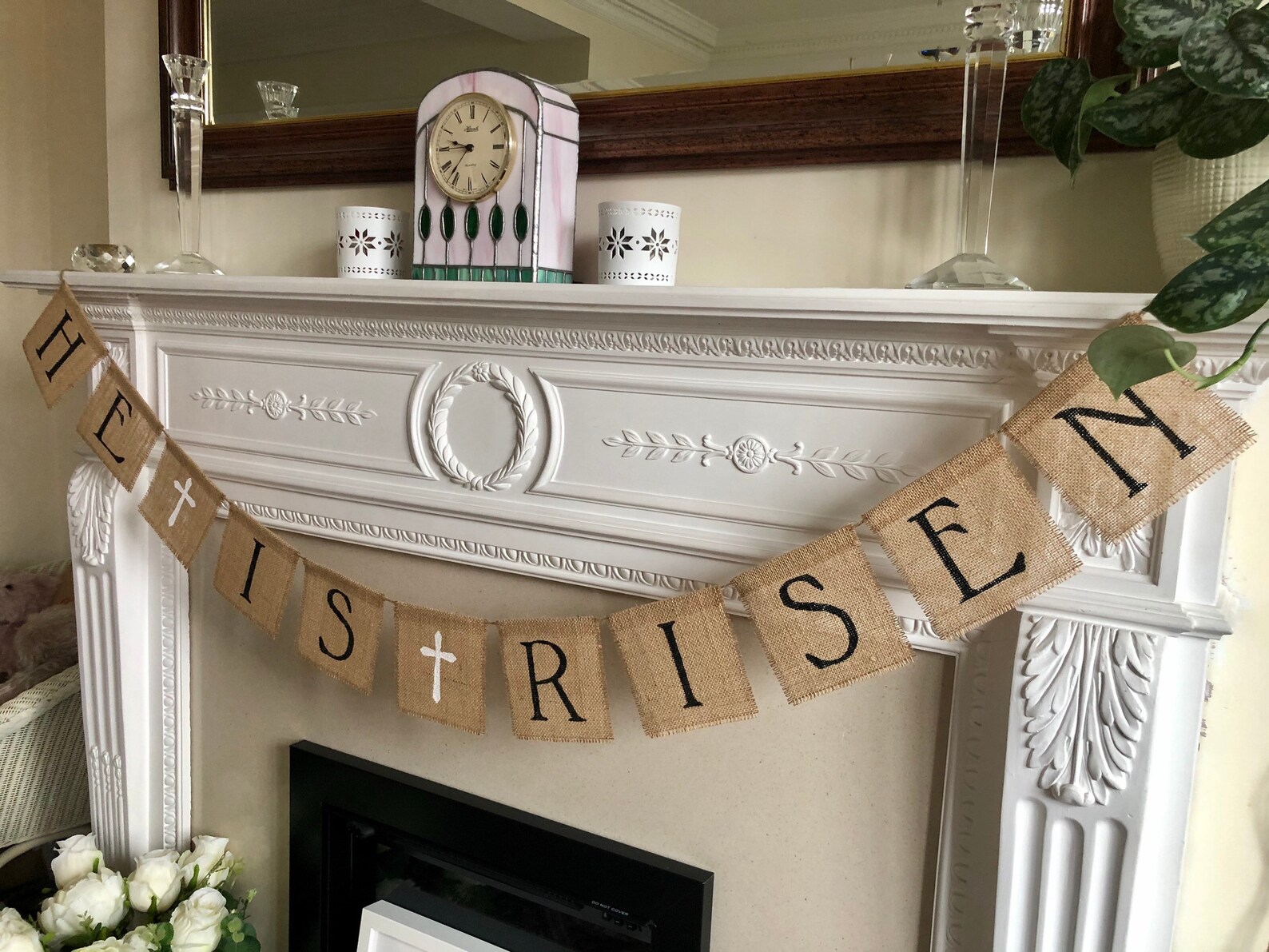 He is Risen Easter Banner. Easter Garland Burlap Bunting. - Etsy