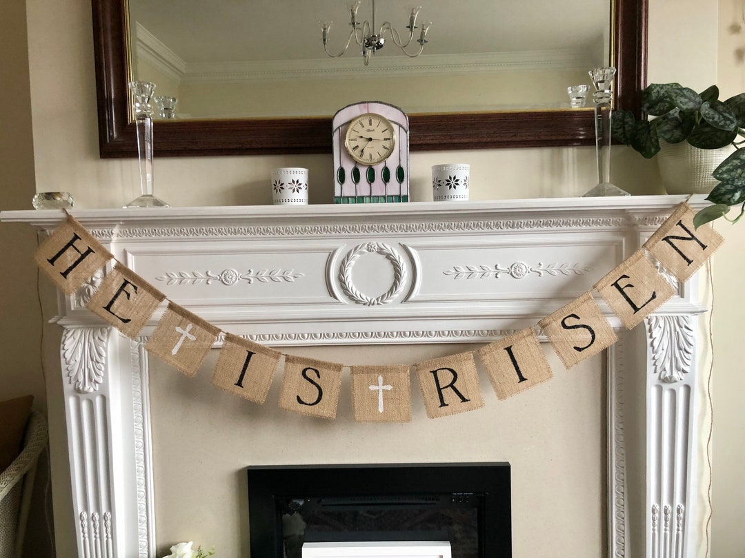 He is Risen Easter Banner. Easter Garland Burlap Bunting. Religious ...