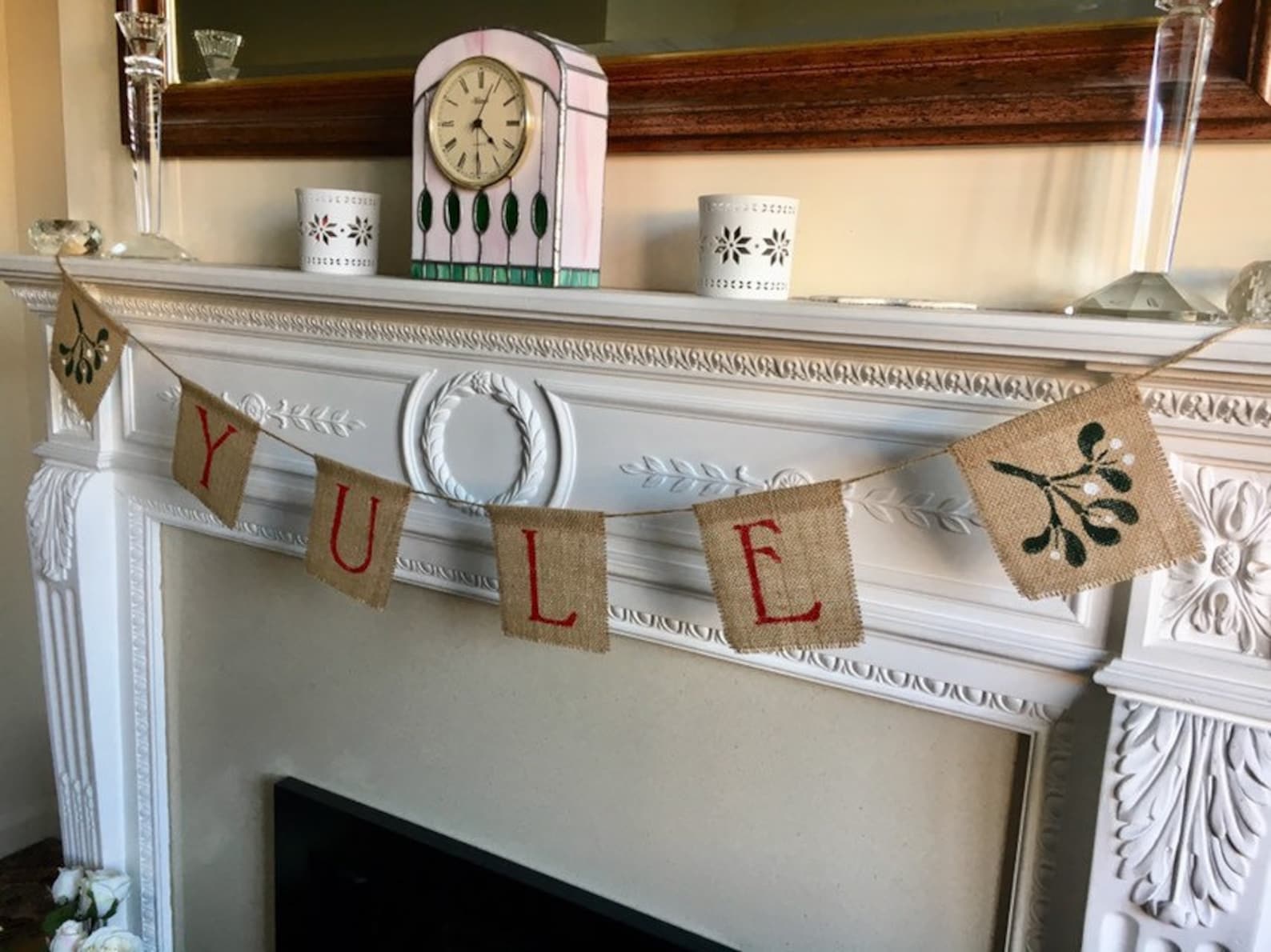 YULE Burlap Banner. Pagan Xmas Garland. Mistletoe Fireplace - Etsy