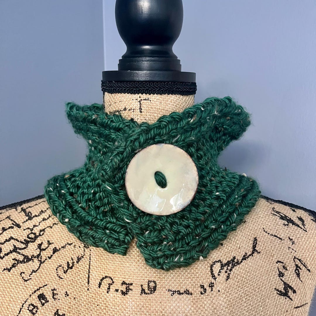 Dark Green Neck Warmer, Coconut Beige Button, Nice and Chic Scarf ...