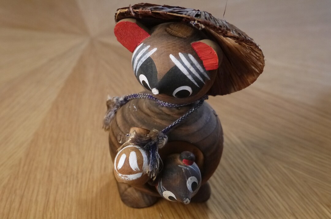 VINTAGE 1960's Wooden Kokeshi Tanuki Doll , Hand Painted/crafted ...