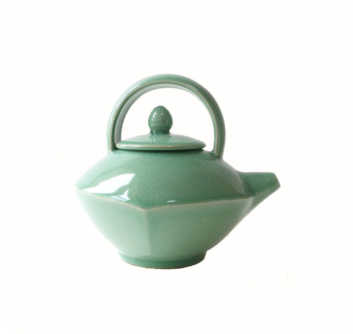 VINTAGE Beautiful Moss Green Pottery Teapot Modern Shape / | Etsy