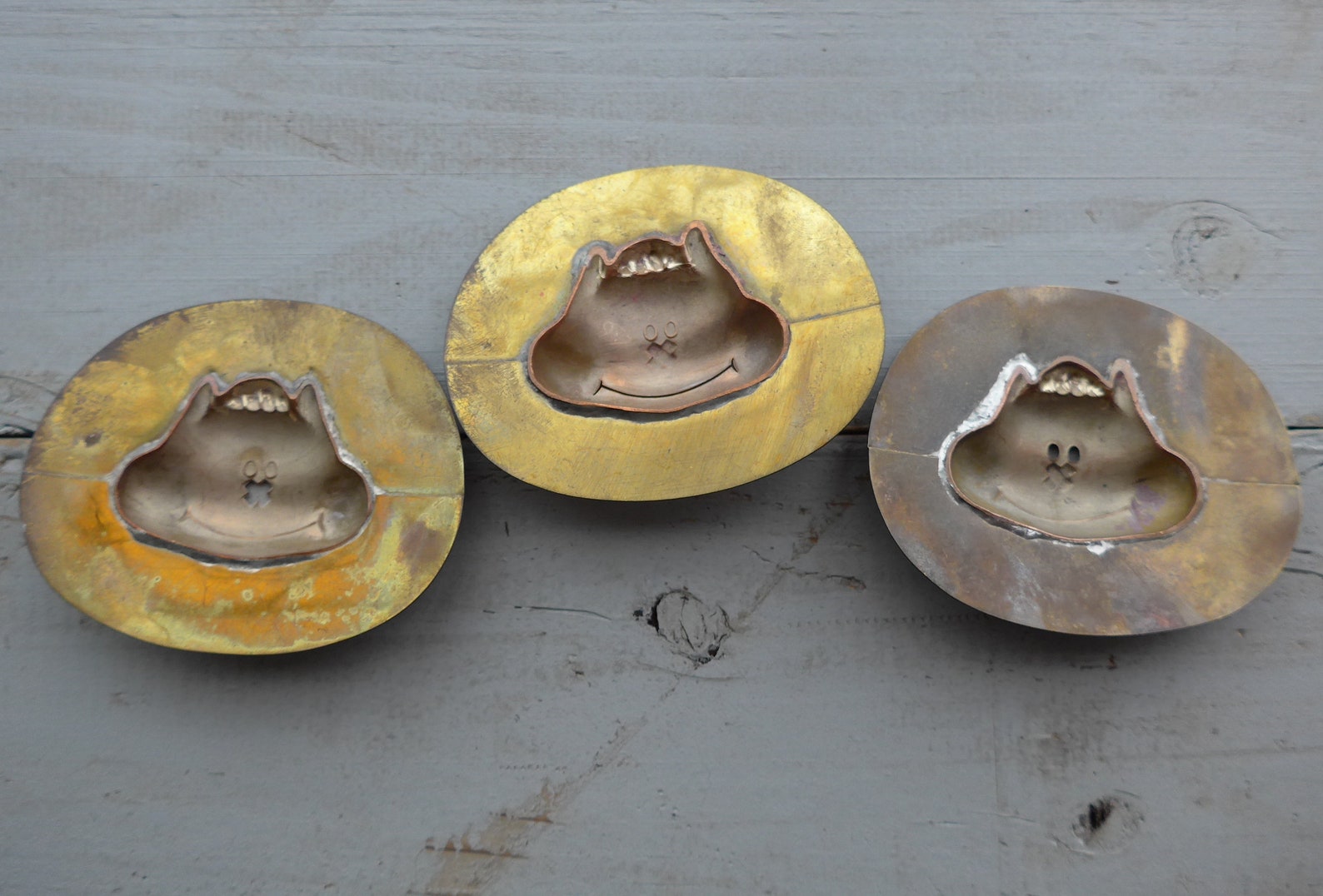 Japanese Vintage 970's Set of Three Brass Molds Face | Etsy