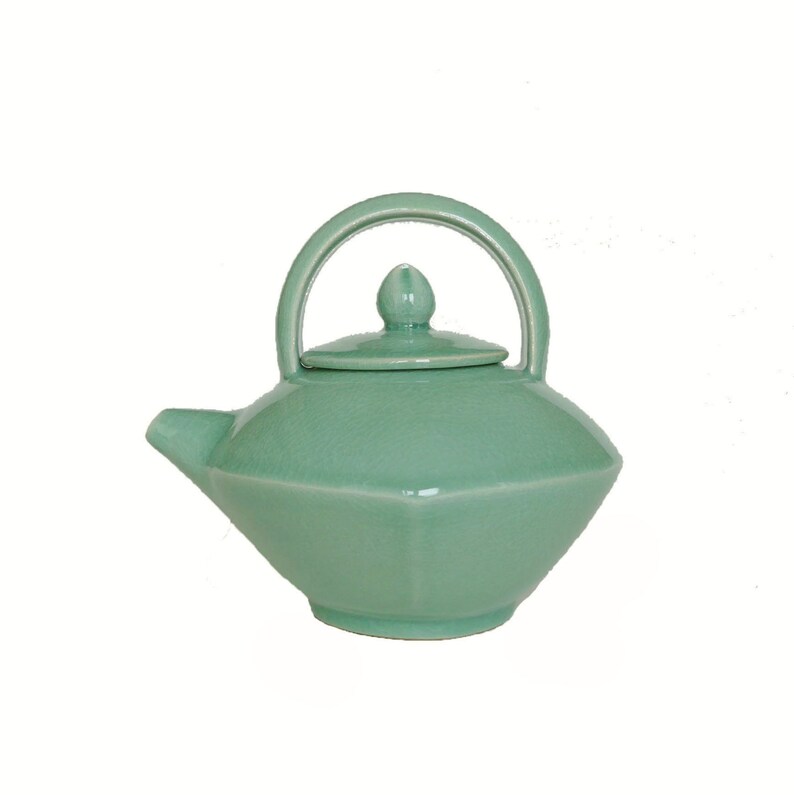 VINTAGE Beautiful Moss Green Pottery Teapot Modern Shape / - Etsy