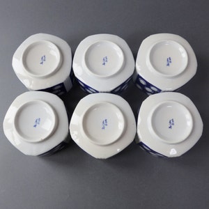 VINTAGE Beautiful Set of Six White and Blue , Small Bowls , Dots Design ...