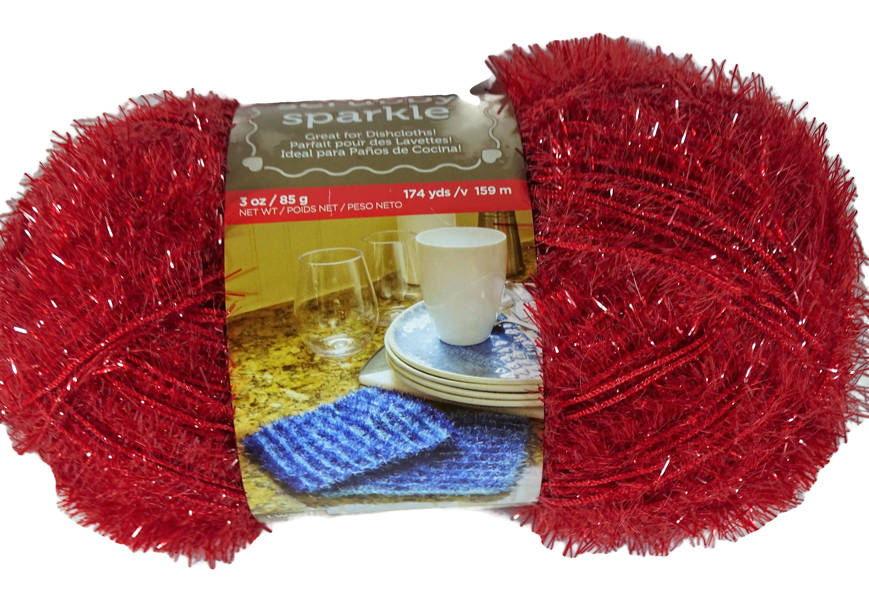 Red Heart Scrubby Sparkle Yarn Strawberry Red Knitting Crochet Craft - Etsy