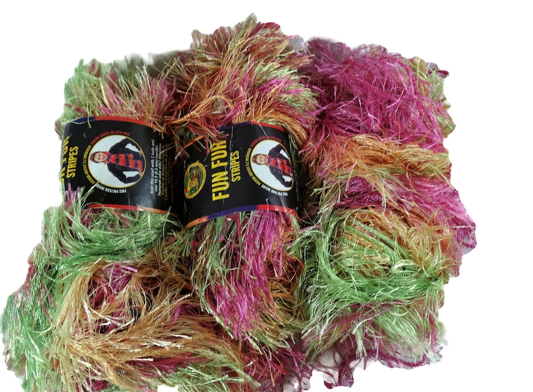 Lion Brand Yarn Fun Fur Stripes Copacabana Eyelash Lot of 3 Skeins ...