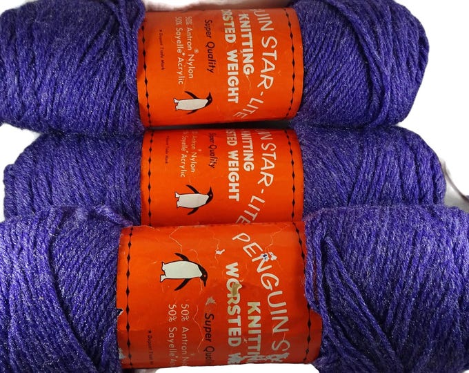 Vintage Penguin Star Lite Yarn Purple Lot of 3 Worsted Weight Knitting ...