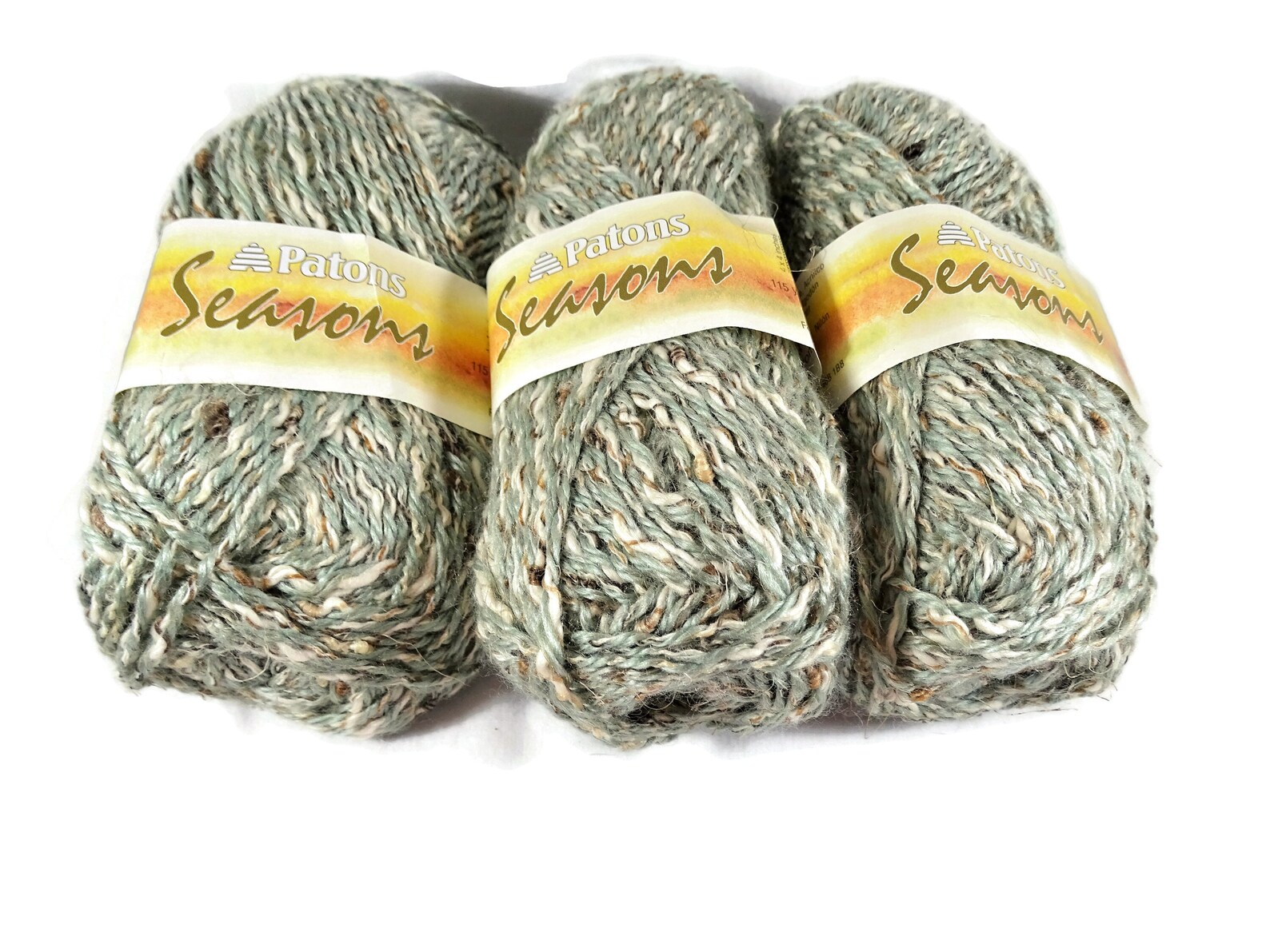 Patons Seasons Yarn Mottled Sage 102 Braided Lot of 3 Skeins Linen ...