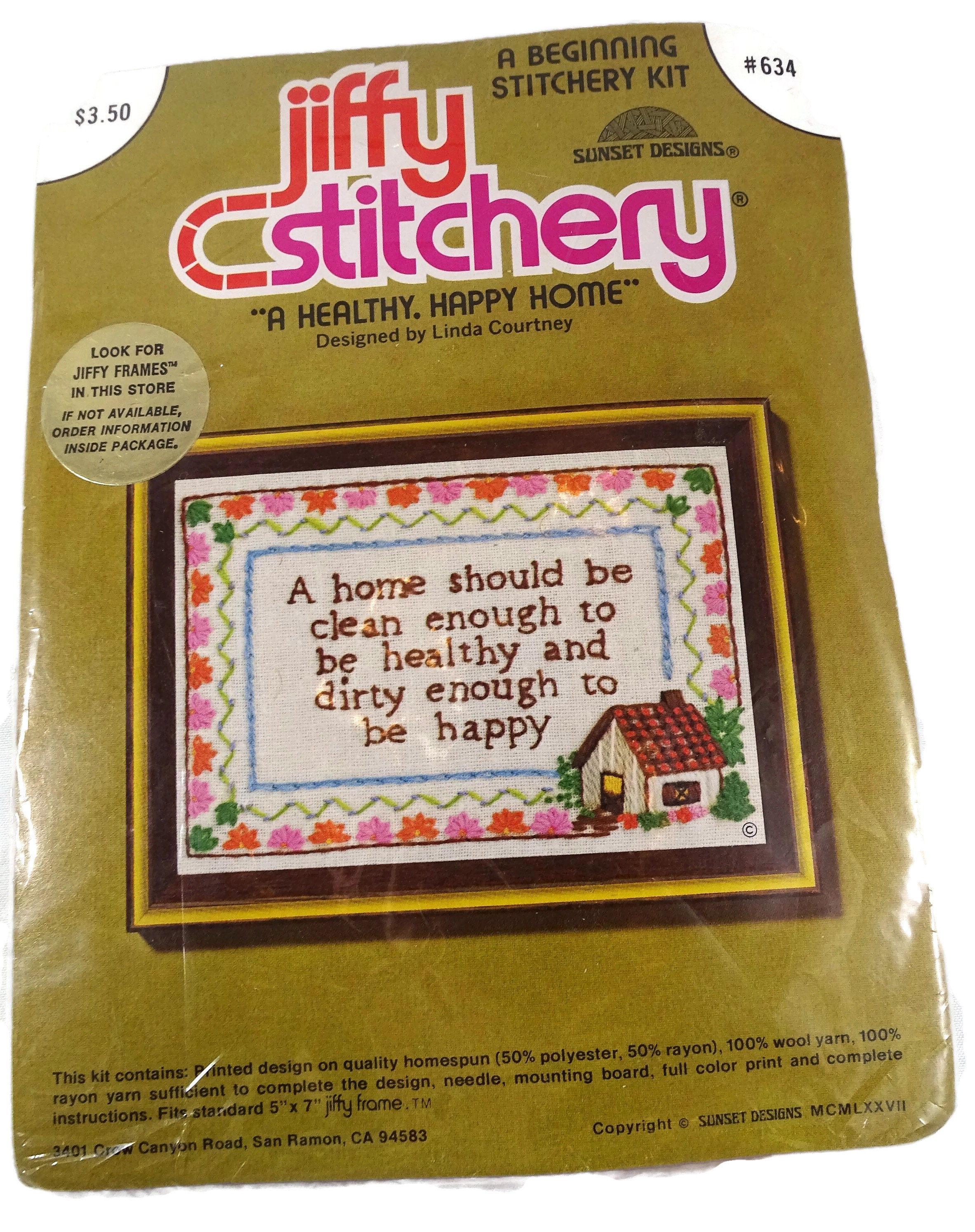 Vintage Jiffy Stitchery Embroidery Kit A Healthy Happy Home Beginners ...