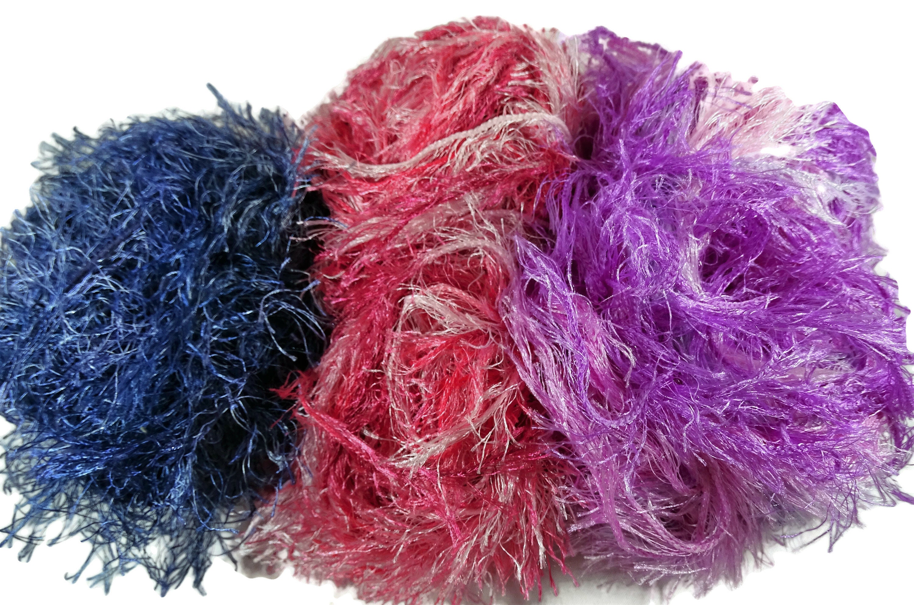 Lion Brand Yarn Fun Fur Blue Pink Purple Lot of 3 Skeins Knitting ...