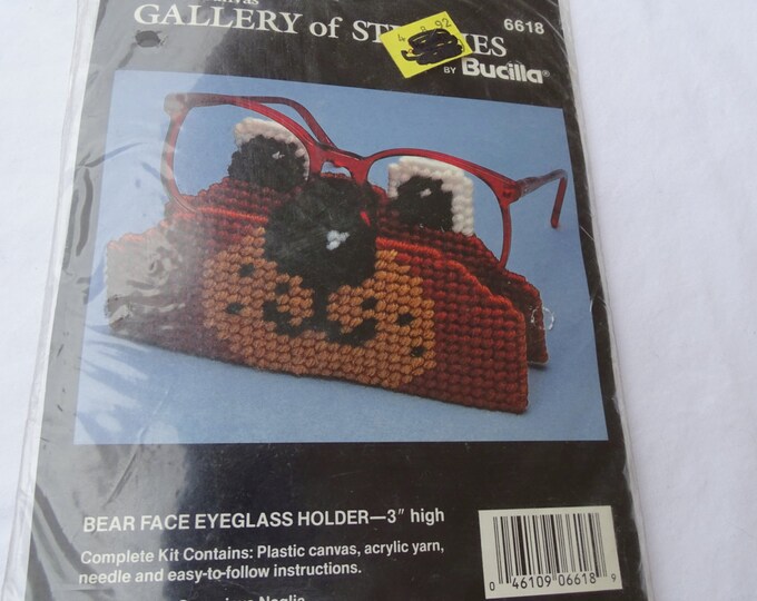 Vintage Bucilla Plastic Canvas Kit Bear Face Eyeglass Holder Friend ... Vintage Bucilla Plastic Canvas Kit Bear Face Eyeglass Holder Friend ...