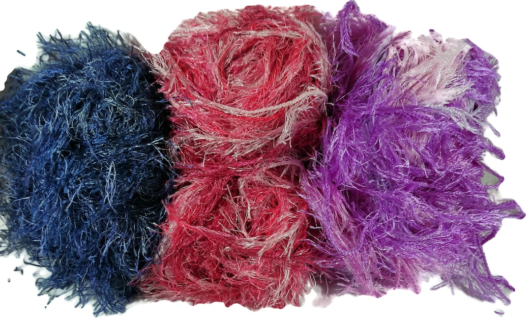 Lion Brand Yarn Fun Fur Blue Pink Purple Lot of 3 Skeins Knitting ...