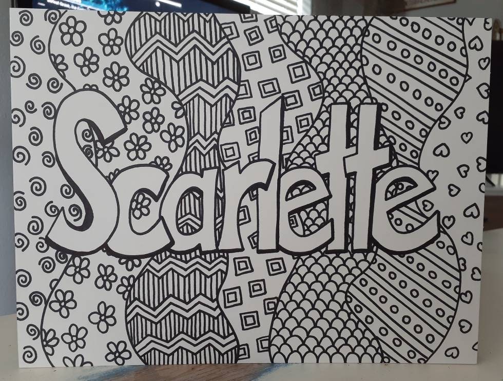 Custom Zen Tangle Name Poster 9" X 12" Ready for Painting, Colored ...