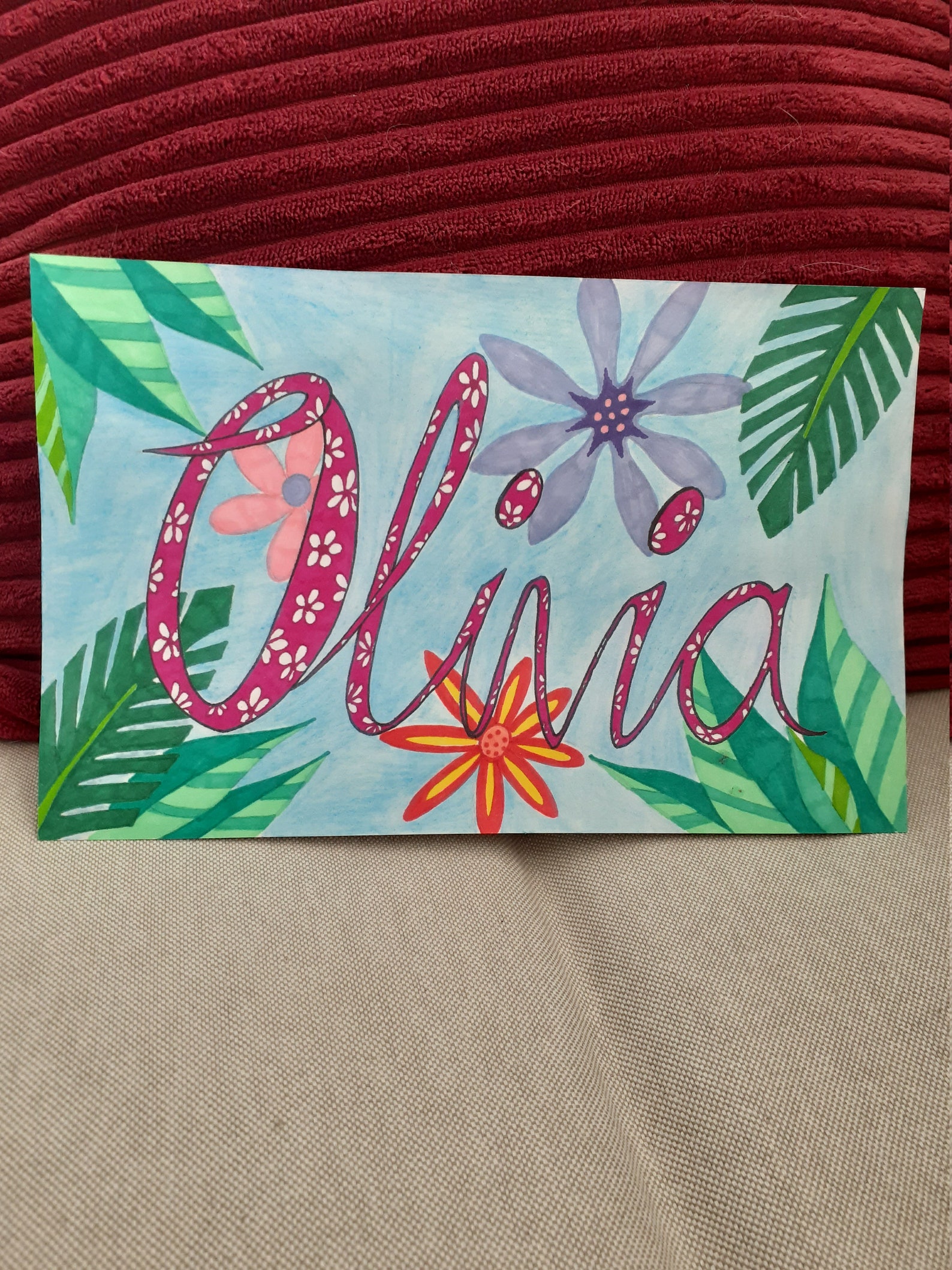 Handmade Custom Name Design on 9 X 12 Watercolor Paper Personalized for ...