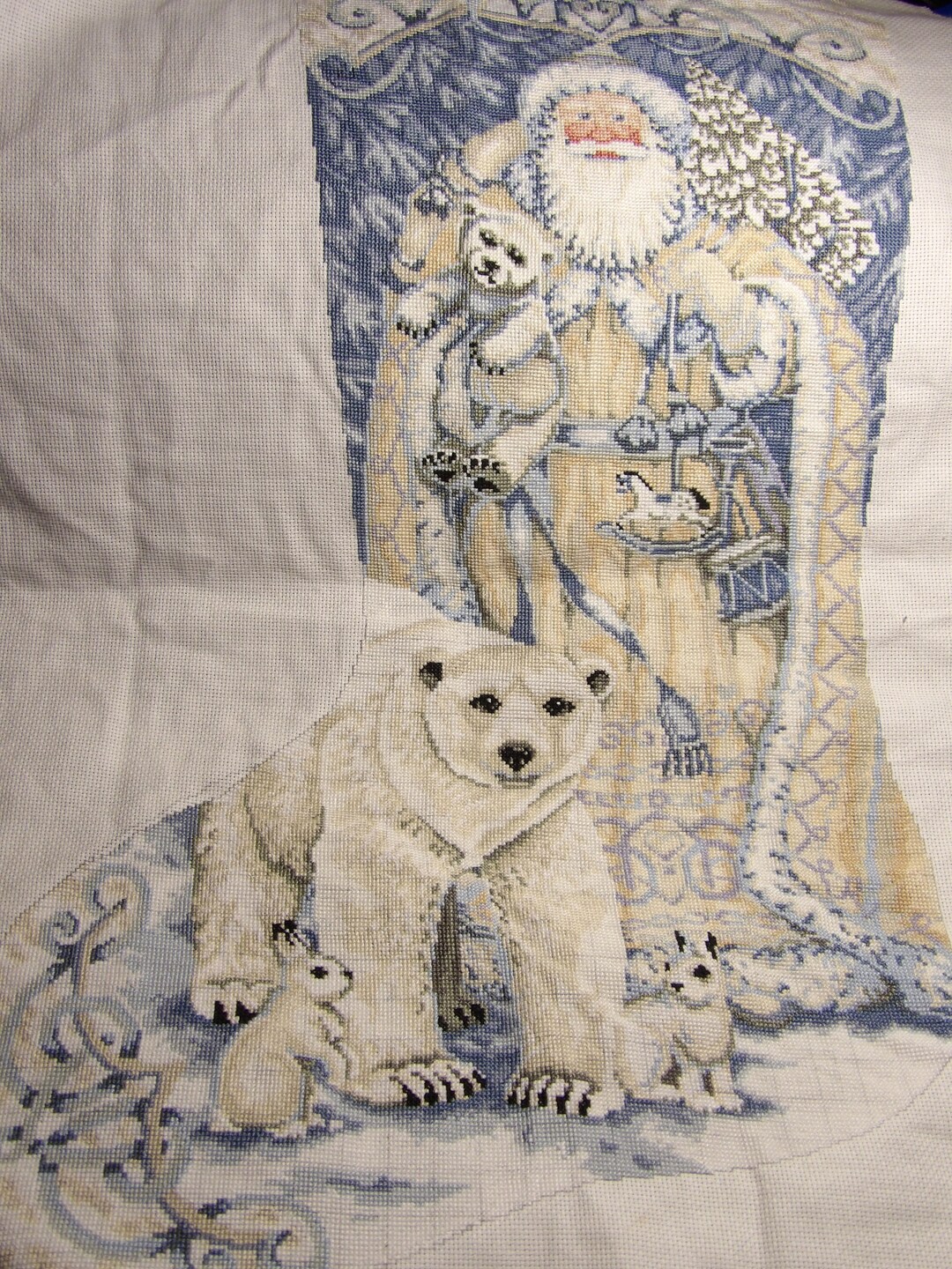 Winter White Santa Cross Stitch Christmas Stocking - Etsy