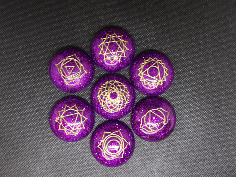 Purple and Gold Domed Resin Chakra Stones - Etsy