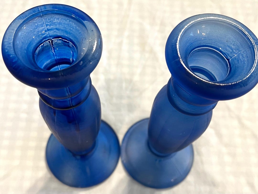 Cobalt Blue Coated Glass Bid Vases / Candle Holders Vintage Anchor ...