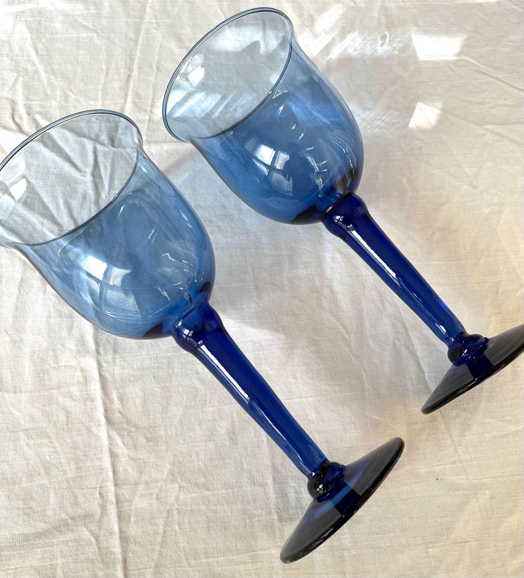 Cobalt Blue Glass Stemware Handblown Tall - Etsy