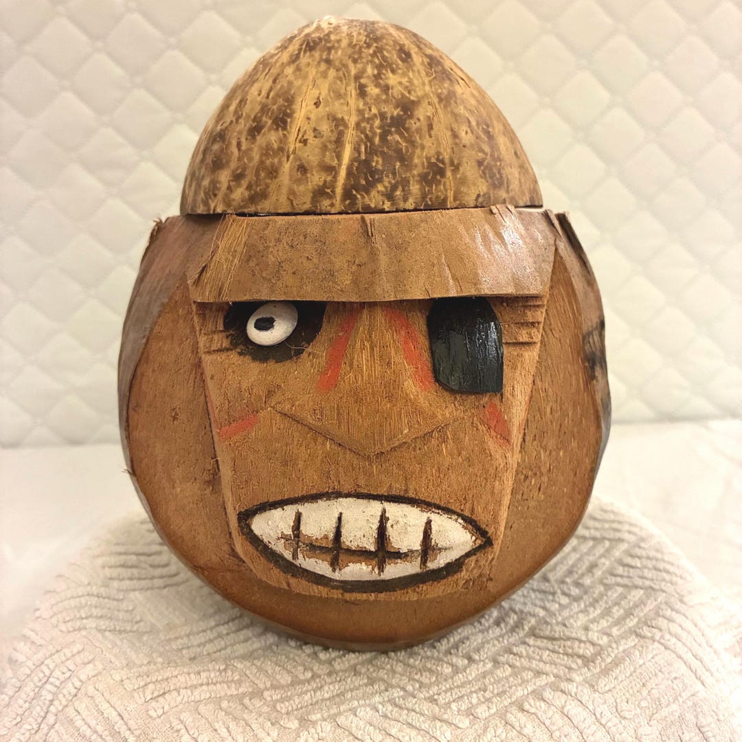 Folk Art Polynesian Coconut Tiki Sculpture Container Pirate - Etsy