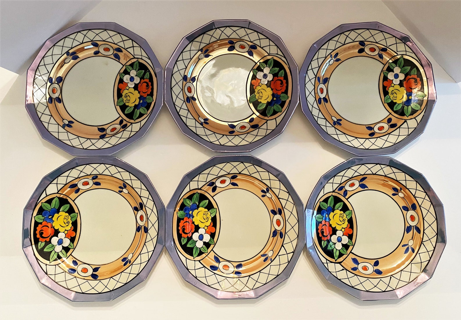Vintage Lusterware Plates Set of Six Delicate Iridescent - Etsy