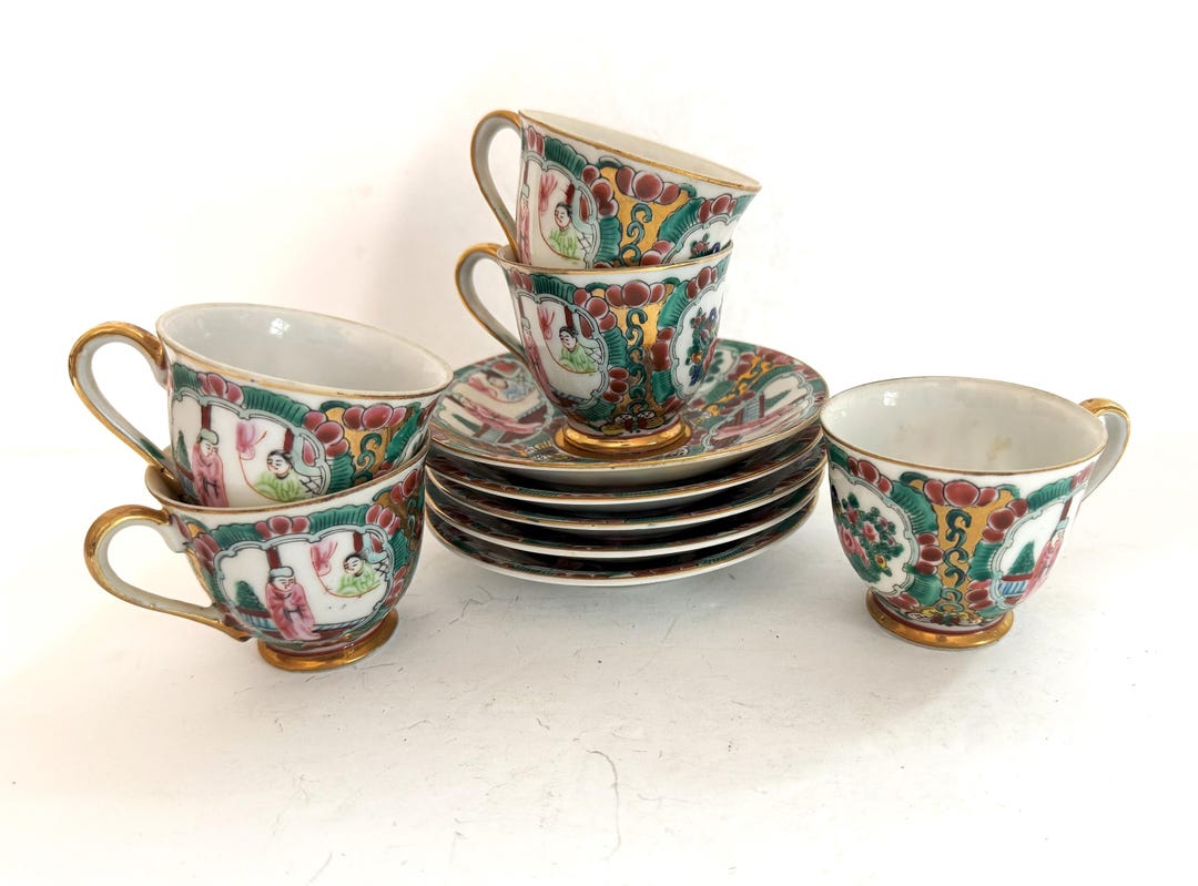 Vintage Porcelain Demitasse Cup and Saucers Set of Five Hand Painted 2 ...